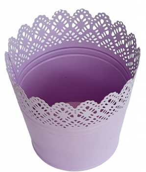 .Übertopf in der Farbe Flieder 14 cm hoch, 12,5 cm Durchmesser