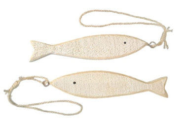 weißer Fisch aus Holz mit einer Schnur - Fischhänger im Shabby Chic