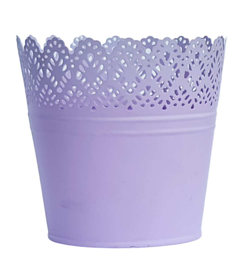 .Übertopf in der Farbe Flieder 14 cm hoch, 12,5 cm Durchmesser